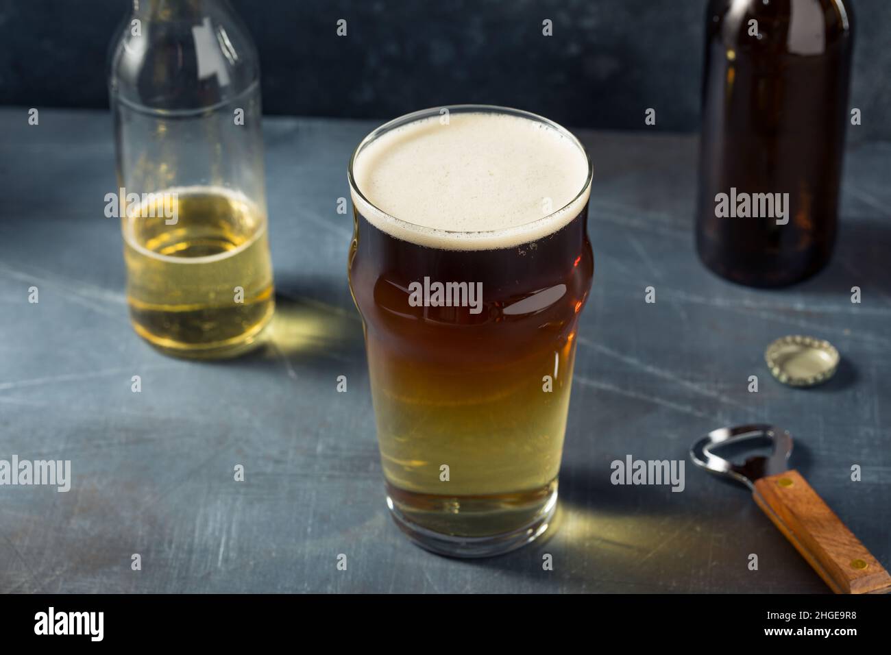 Cold Refreshing Snakebite Cider and Stout Cocktail in a Glass Stock ...
