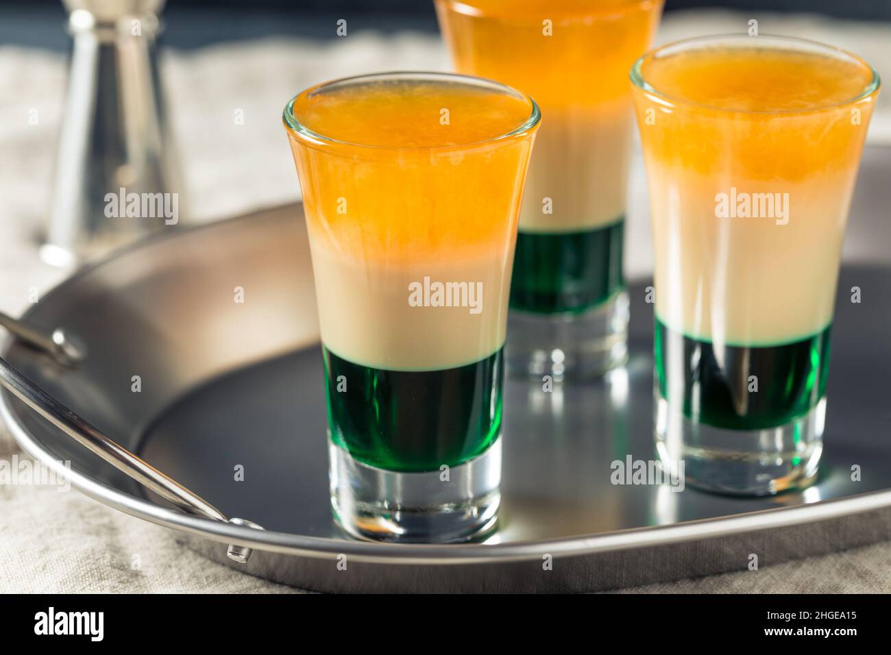 Boozy St Patricks Day Irish Flag Shots Ready to Drink Stock Photo - Alamy