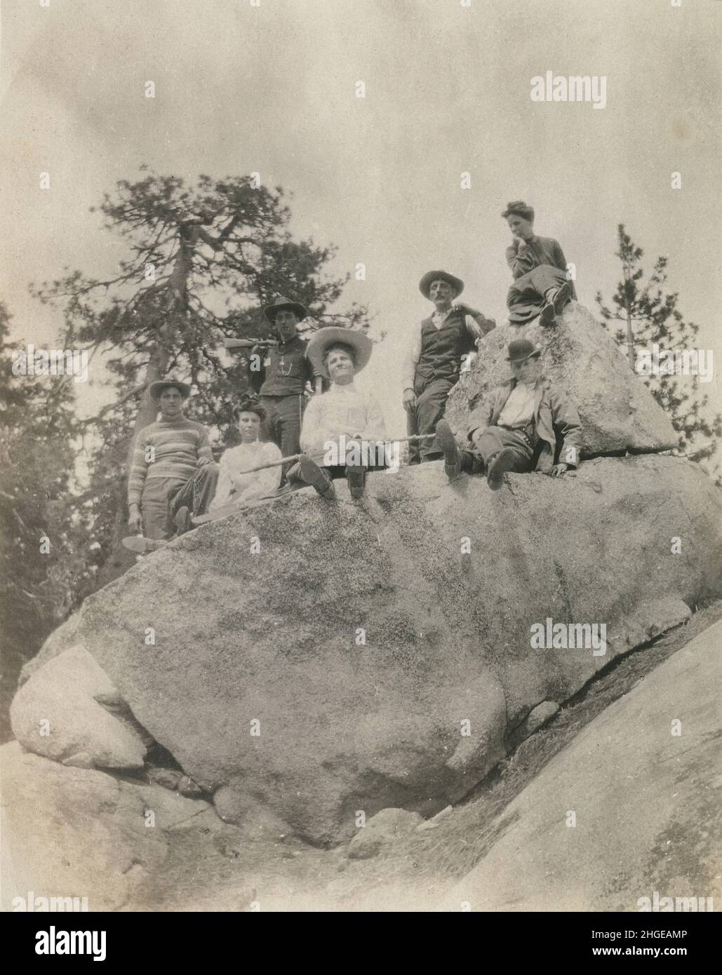 Antique circa 1900 photograph, Victorian women and men on a hike ...
