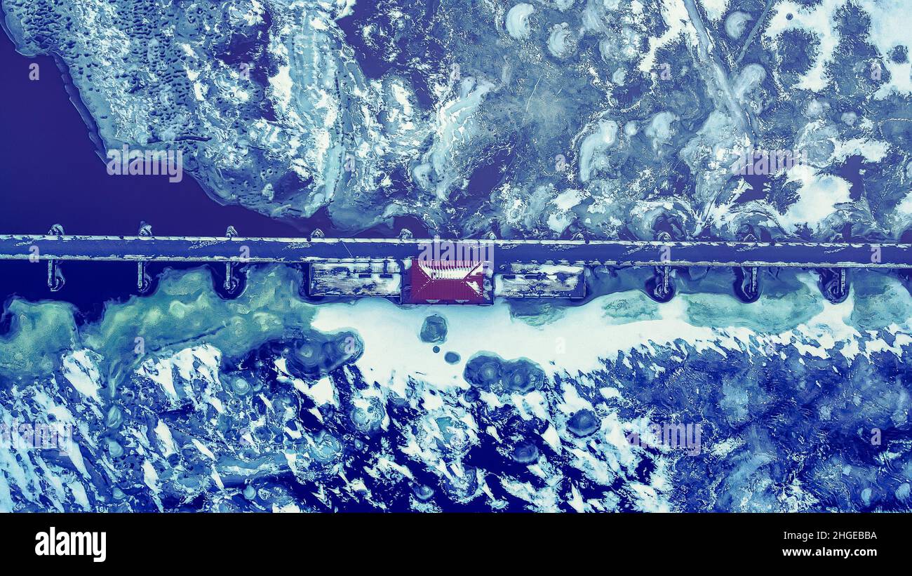 Elevated view of the trestle (friendship) trail in winter. The trail ...