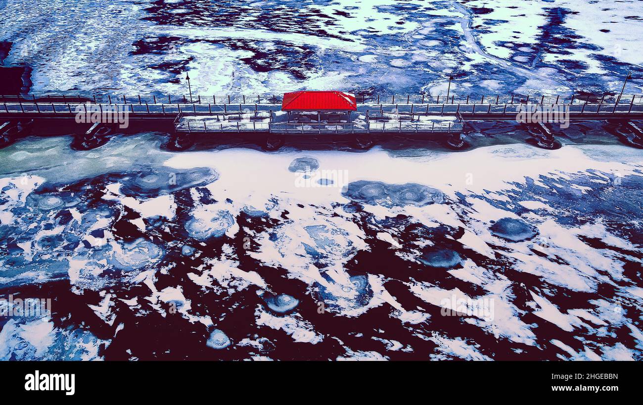 Elevated view of the trestle (friendship) trail in winter. The trail ...