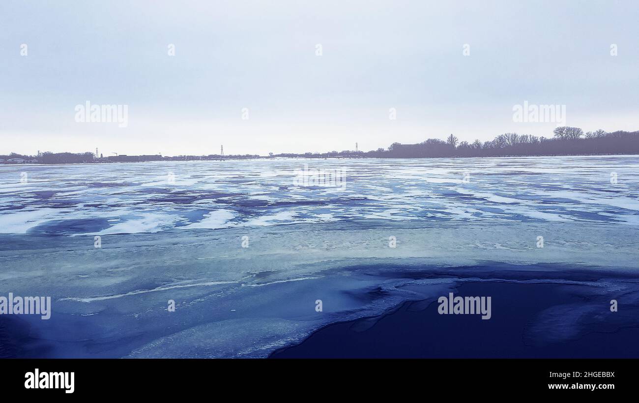 Frozen winter lakes landscapes. Patterns and shapes of the icy surface ...