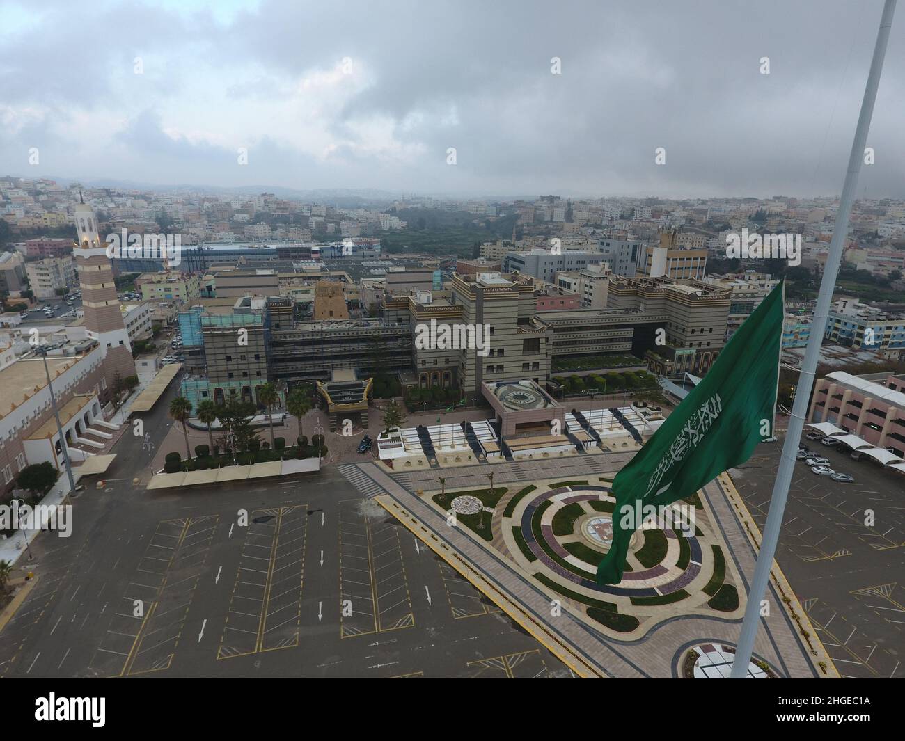 A drone shot for Abha City in Saudi Arabia with Saudi flag Stock Photo ...