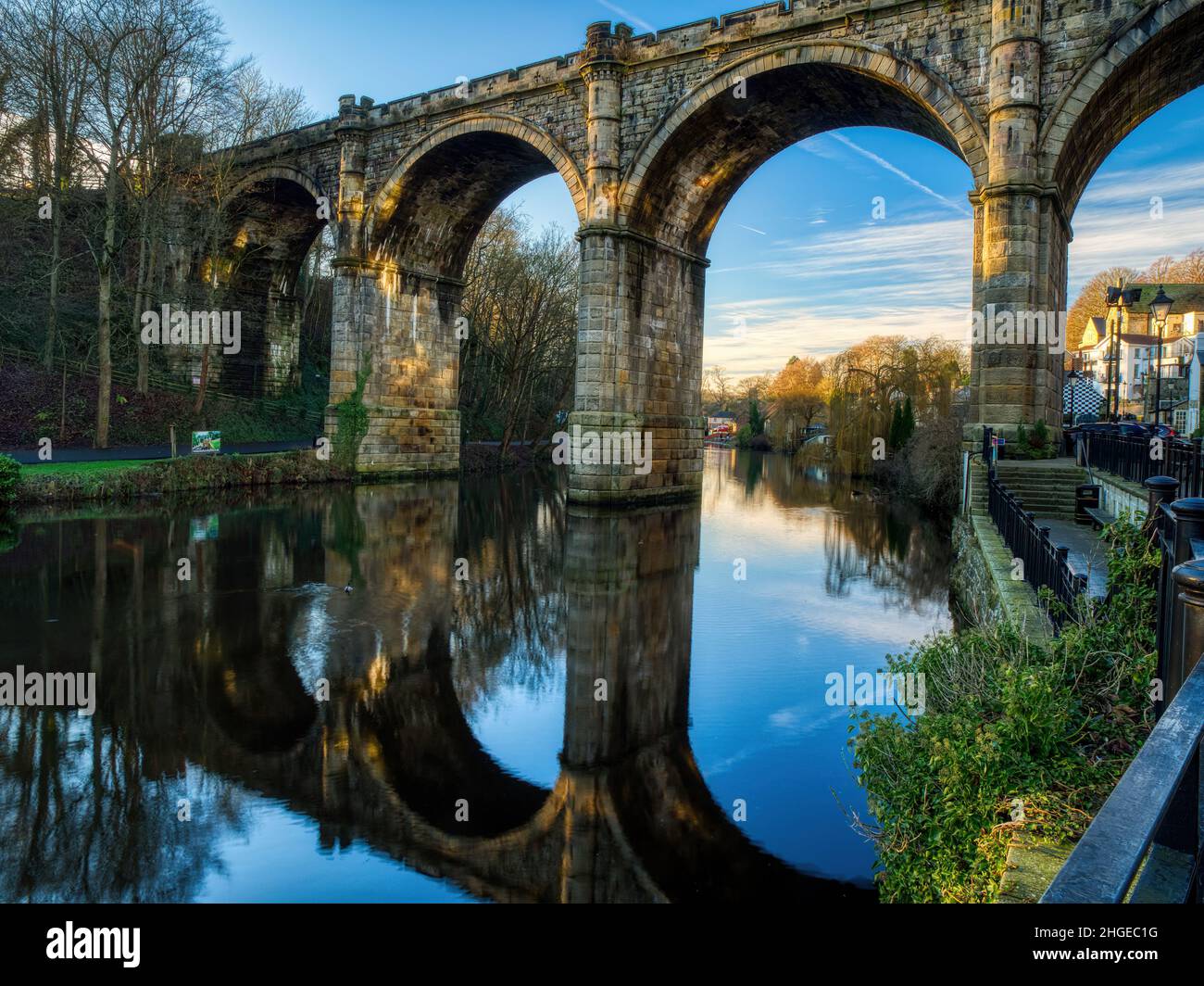 The beautiful arches of Knaresborough viaduct reflected in the River ...