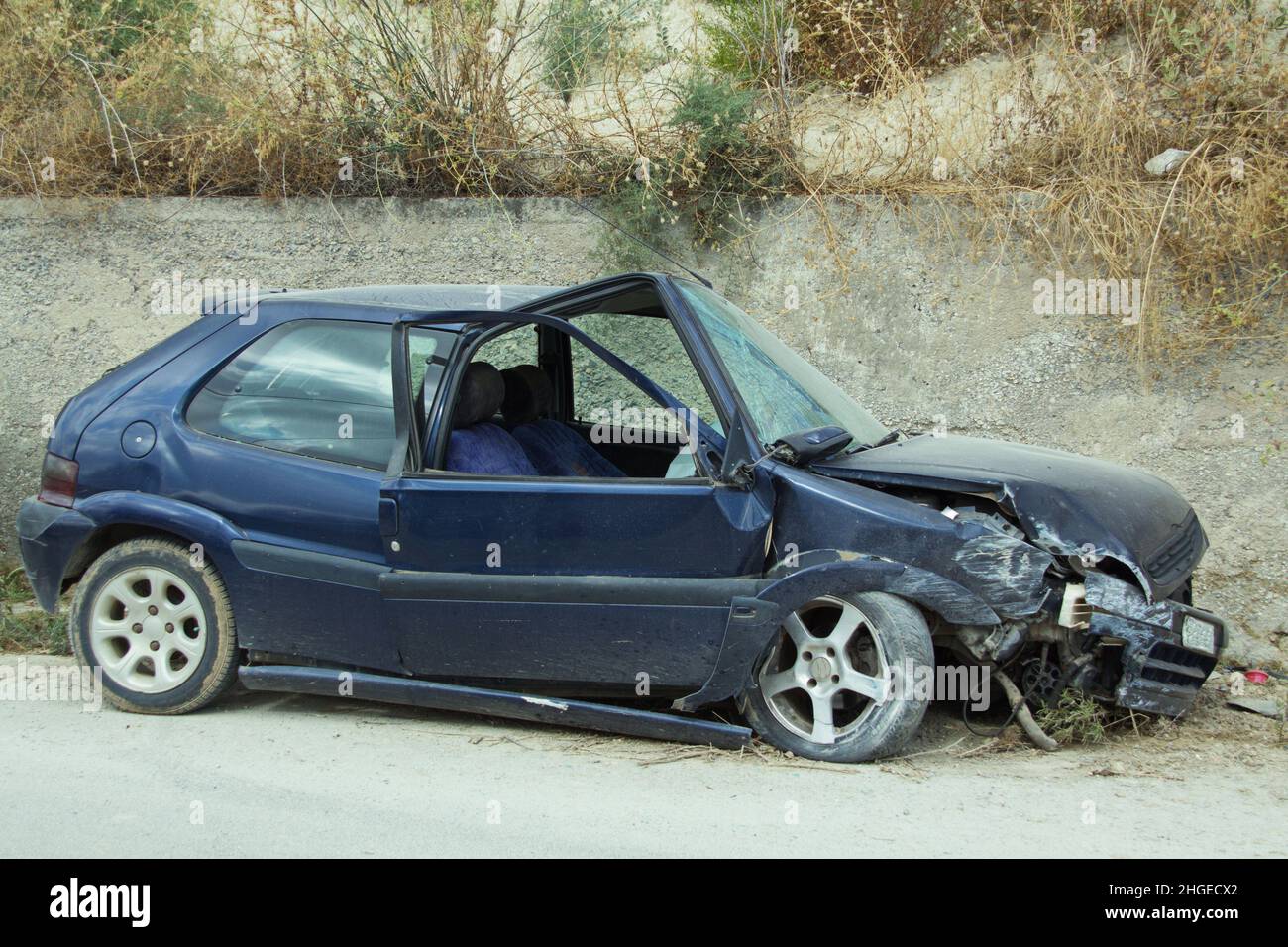 Car wreck on Crete in Greece,Europe Stock Photo - Alamy