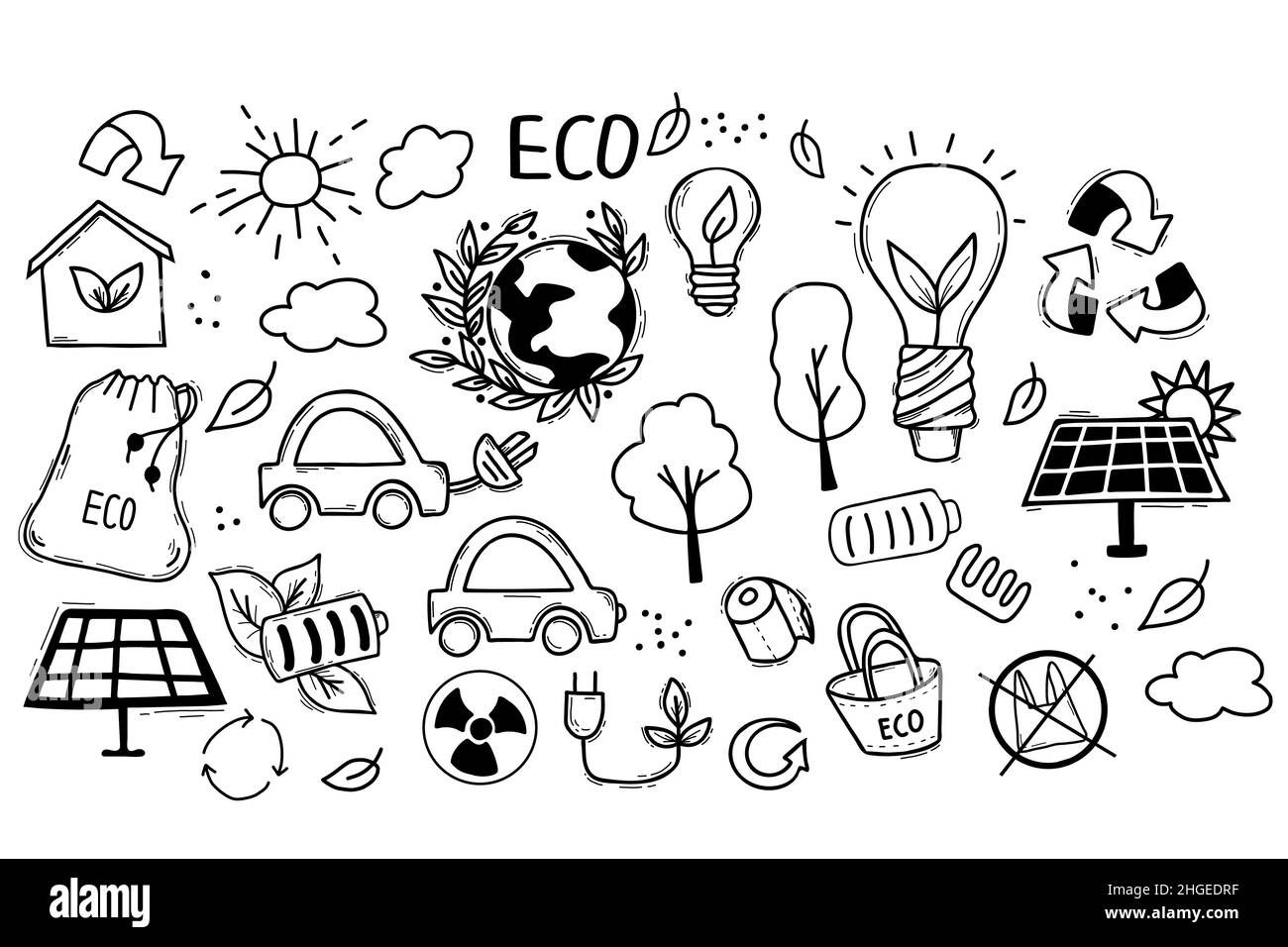 Ecology concept. Linear icons style vector illustration doodle drawing ...