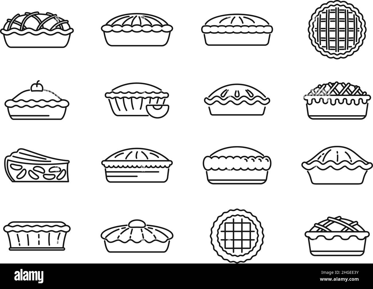 Apple pie icons set outline vector. Food dessert. American apple Stock ...
