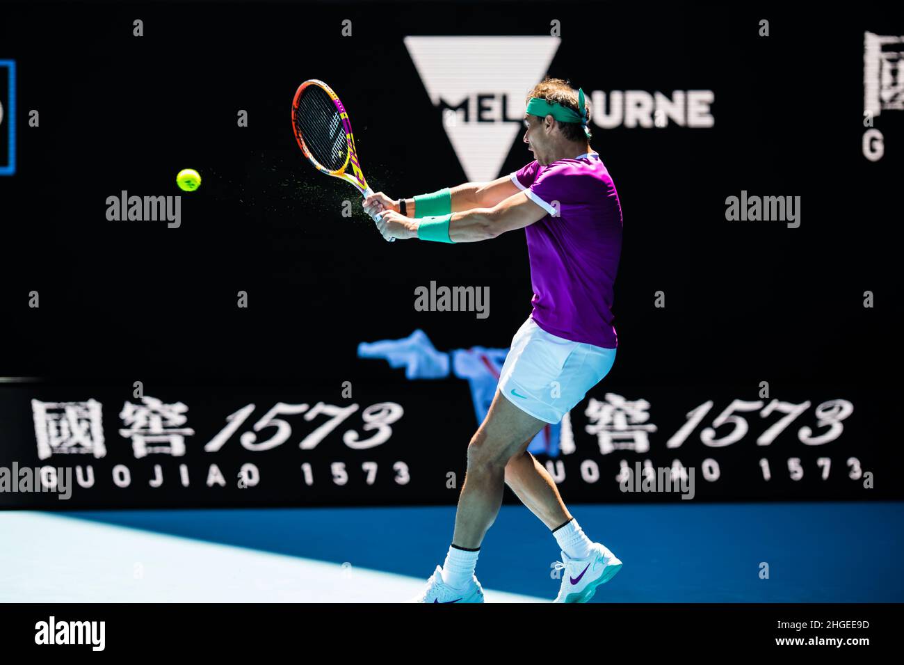 Rafael Nadal in action during the Australian Open 2022 Round 1 match of ...