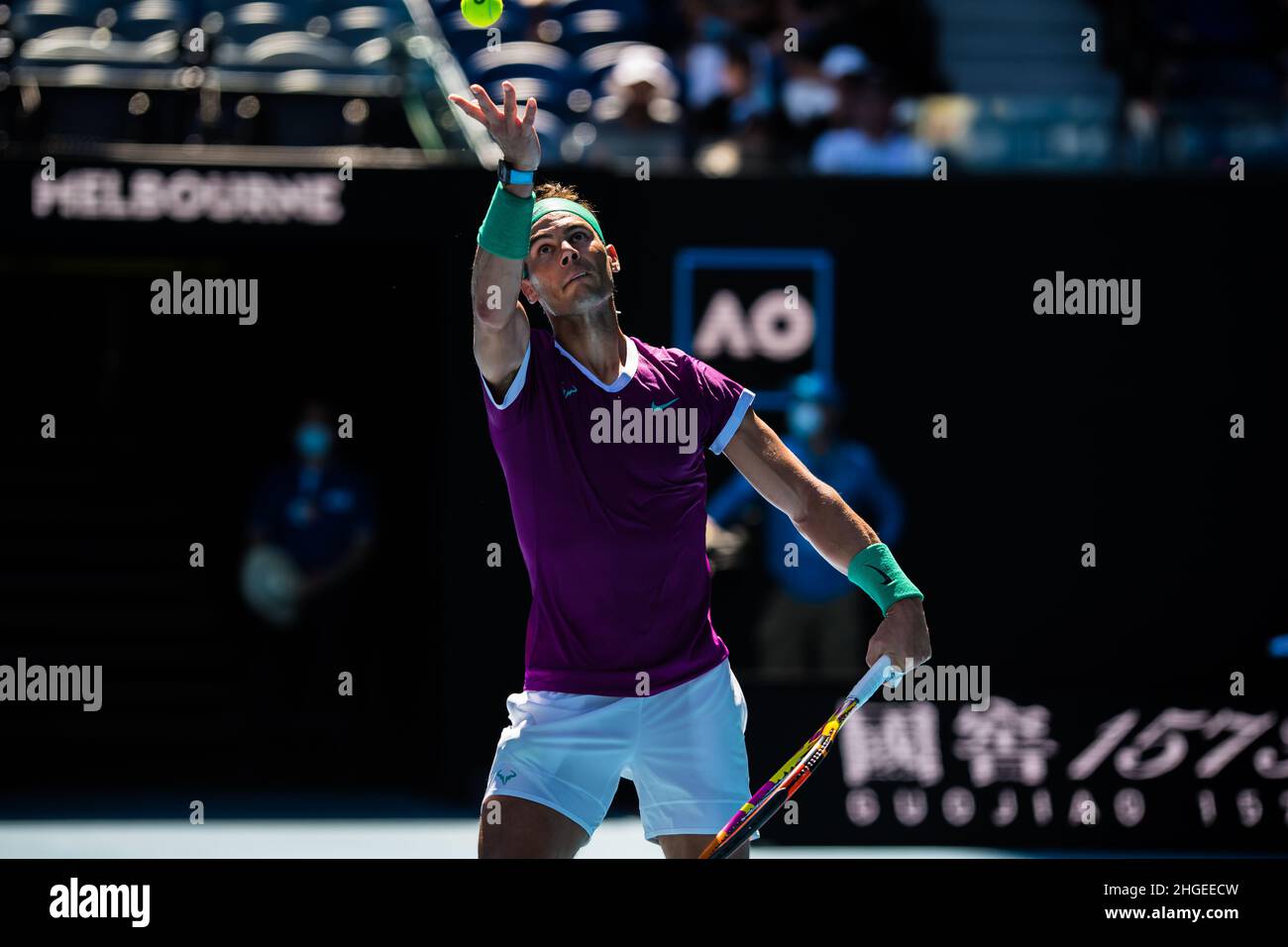 Rafael Nadal is serving against Marcus Giron during the Australian Open ...