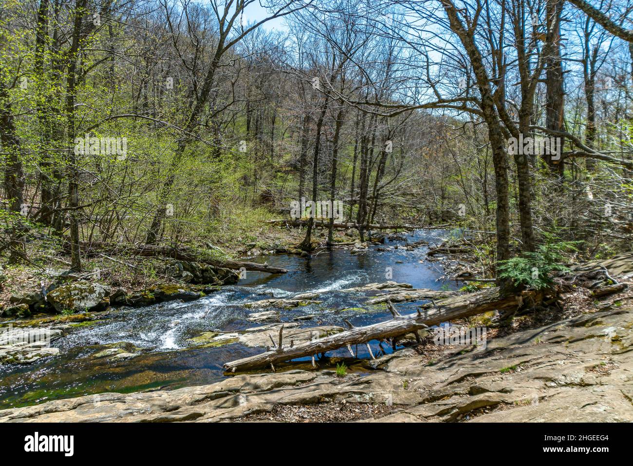 View of a beautiful small mountain river with flowing rapids Stock ...