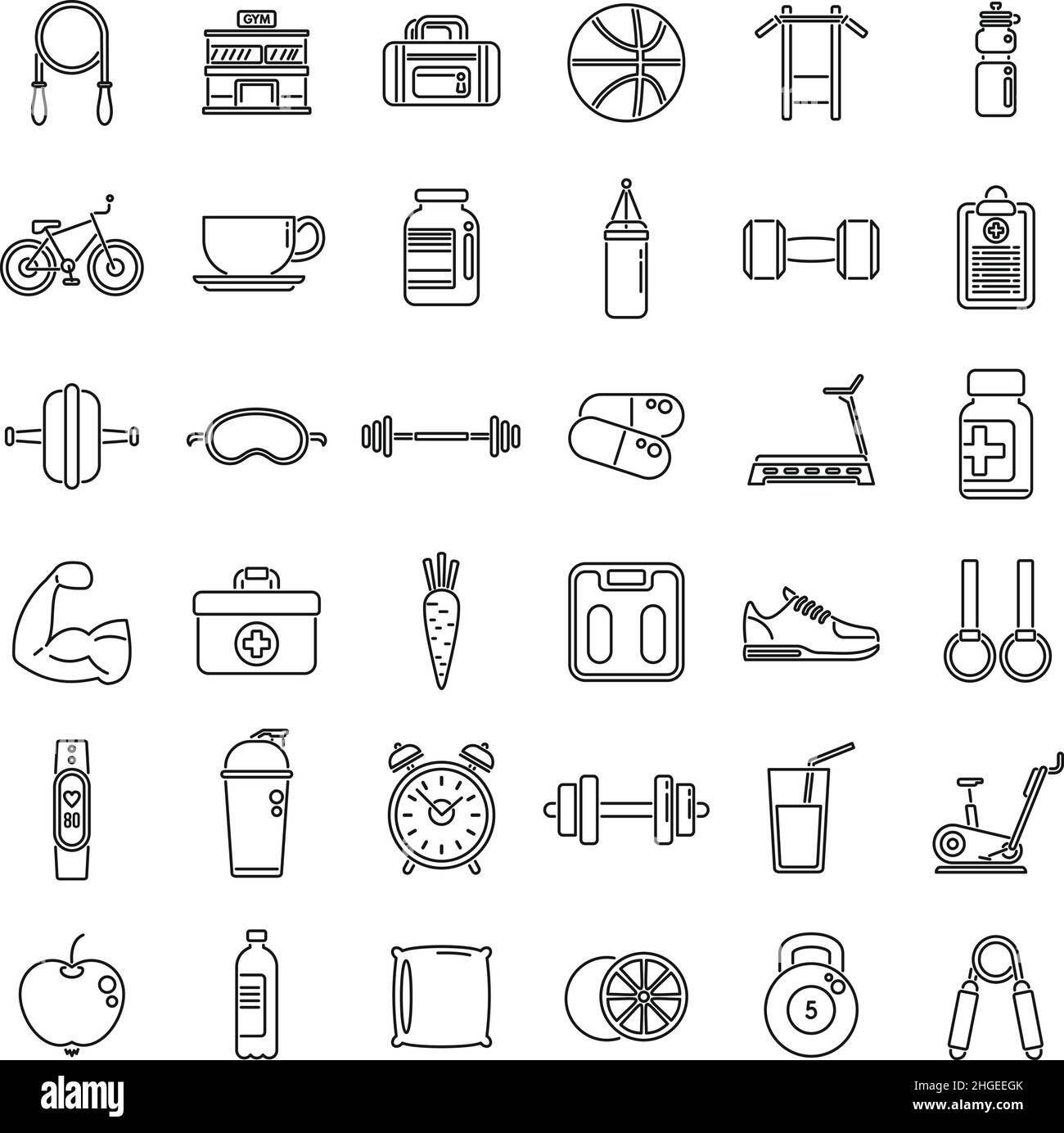 Healthy lifestyle icons set outline vector. Diet food. Sport nutrition ...