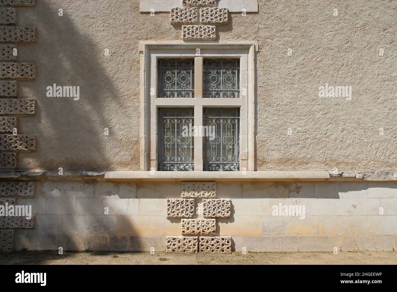 gothic style window of a renaissance castle in montbras (france Stock ...