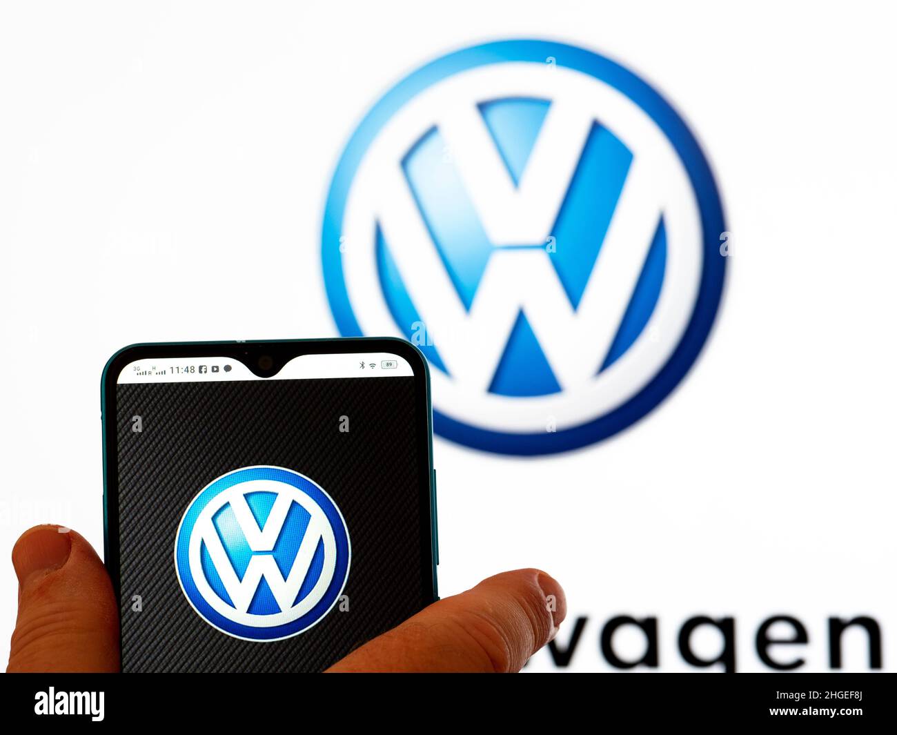 In this photo illustration, the Volkswagen logo is seen displayed on a ...