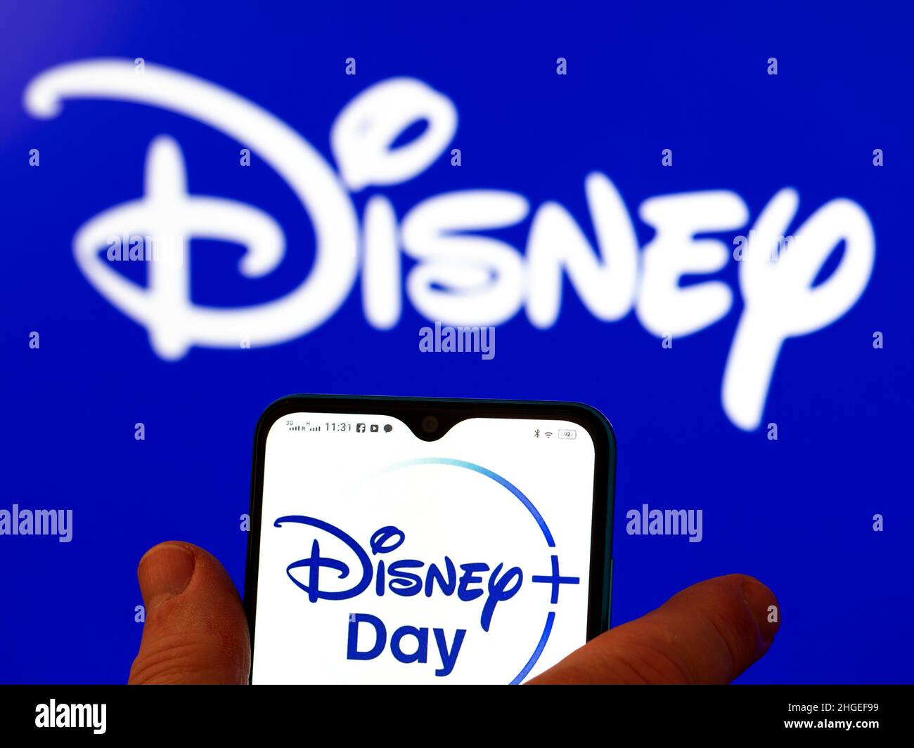 In this photo illustration, the Disney+ Day logo is seen displayed on a ...