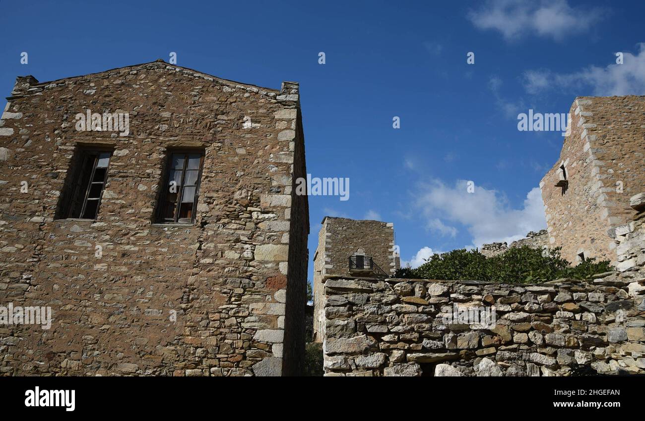 Landscape with scenic view of a stone built tower-mansion in the ...