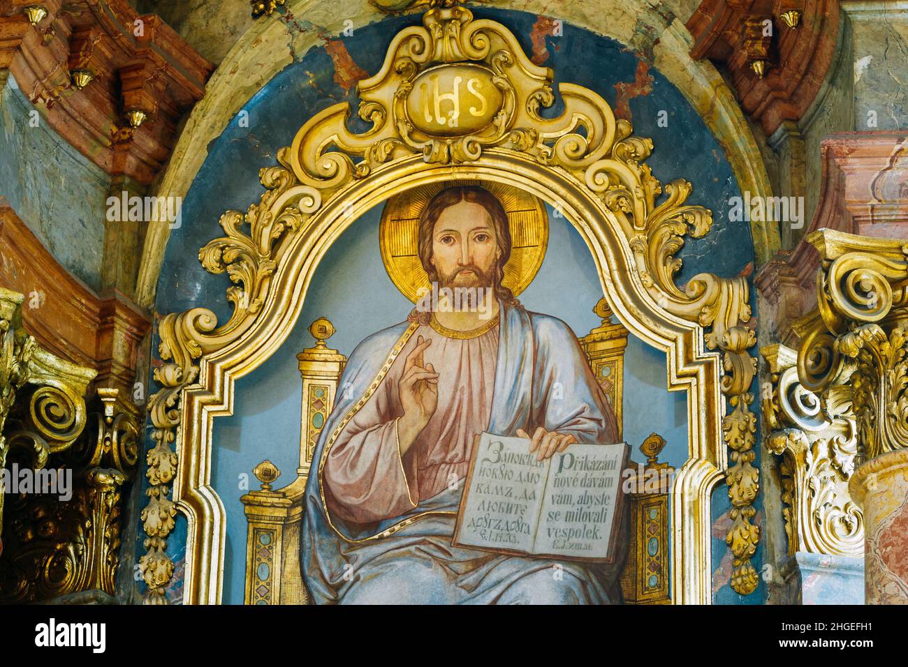 Religious Orthodox Icon Of Sitting Lord Jesus Christ God With Open ...