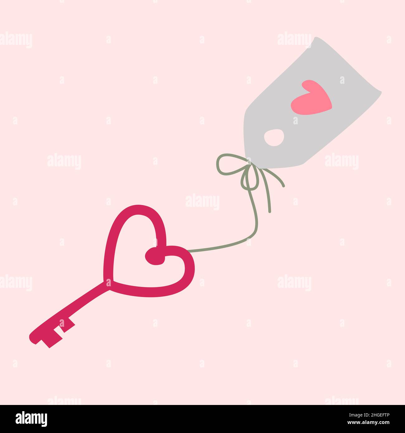 Pink key with a tag. Vector image in boho style. valentine's day. A ...
