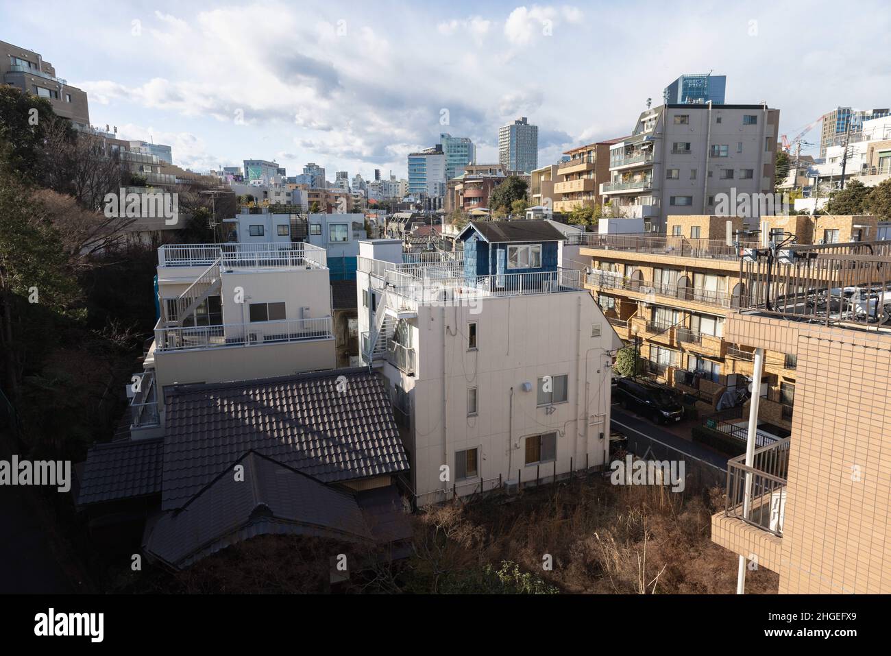 Tokyo, Japan. 13th Jan, 2022. Sky view of Aoyama district in central ...