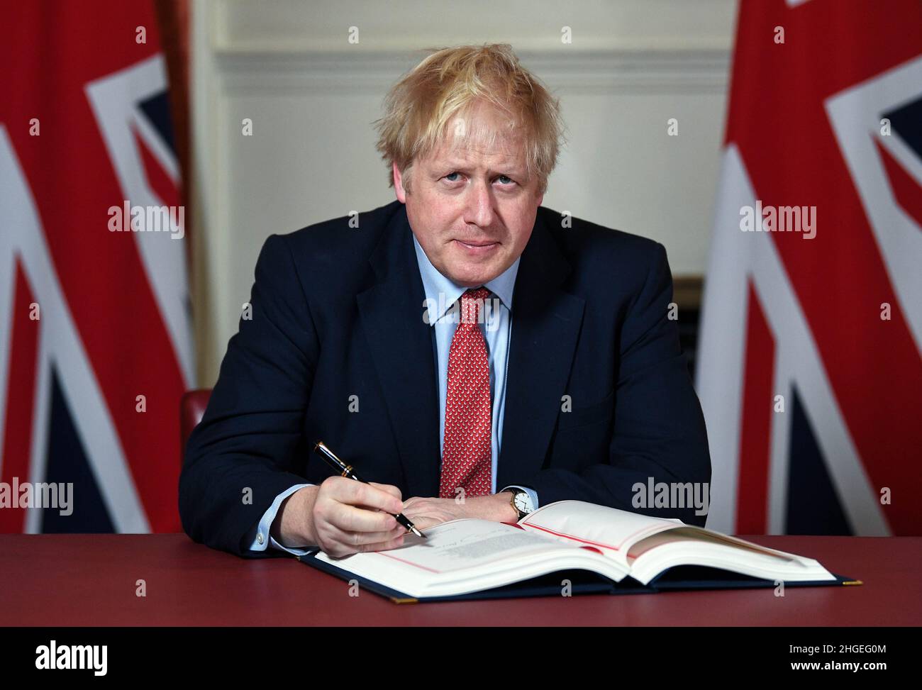 Prime minister signing brexit withdrawal agreement hi-res stock ...