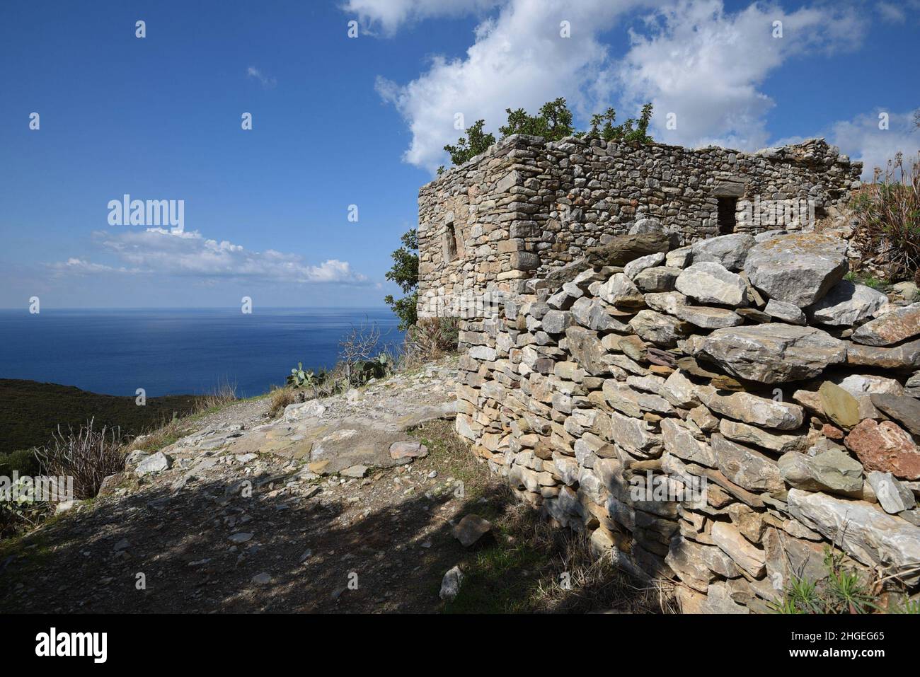 Landscape with scenic view of a traditional stone built rural house in ...