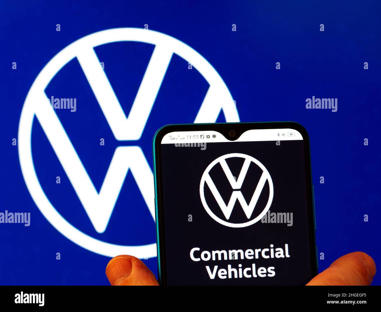 In this photo illustration, the Volkswagen Commercial Vehicles logo is ...