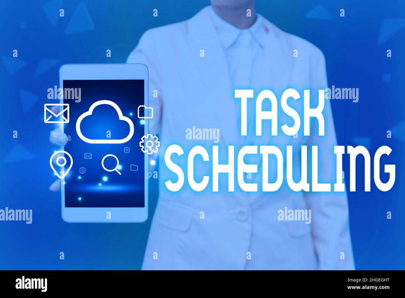 Sign displaying Task Scheduling, Internet Concept The assignment of start and end times to a set ...