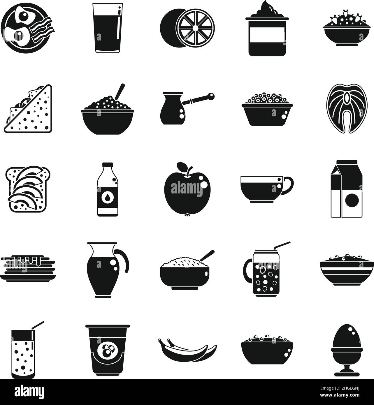 Healthy breakfast icons set simple vector. Protein food. Bread eating ...