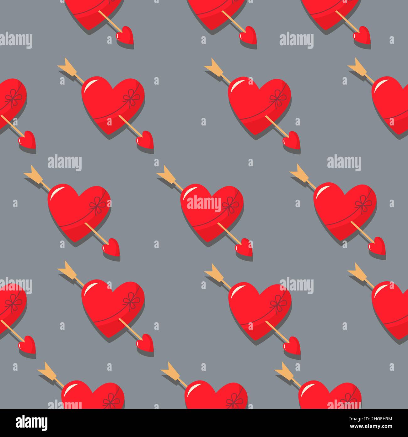 Red heart and arrow. Vector pattern in a flat style. Simple seamless ...