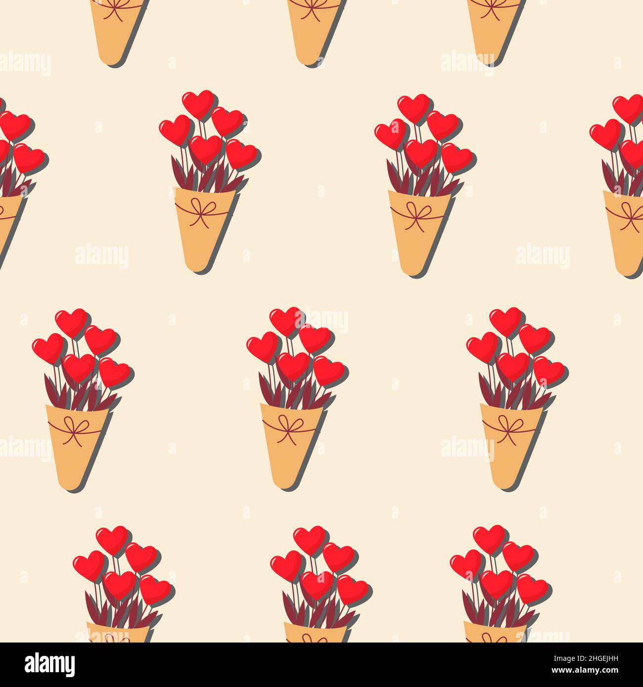Red flowers in the shape of hearts. Vector pattern in a flat style ...