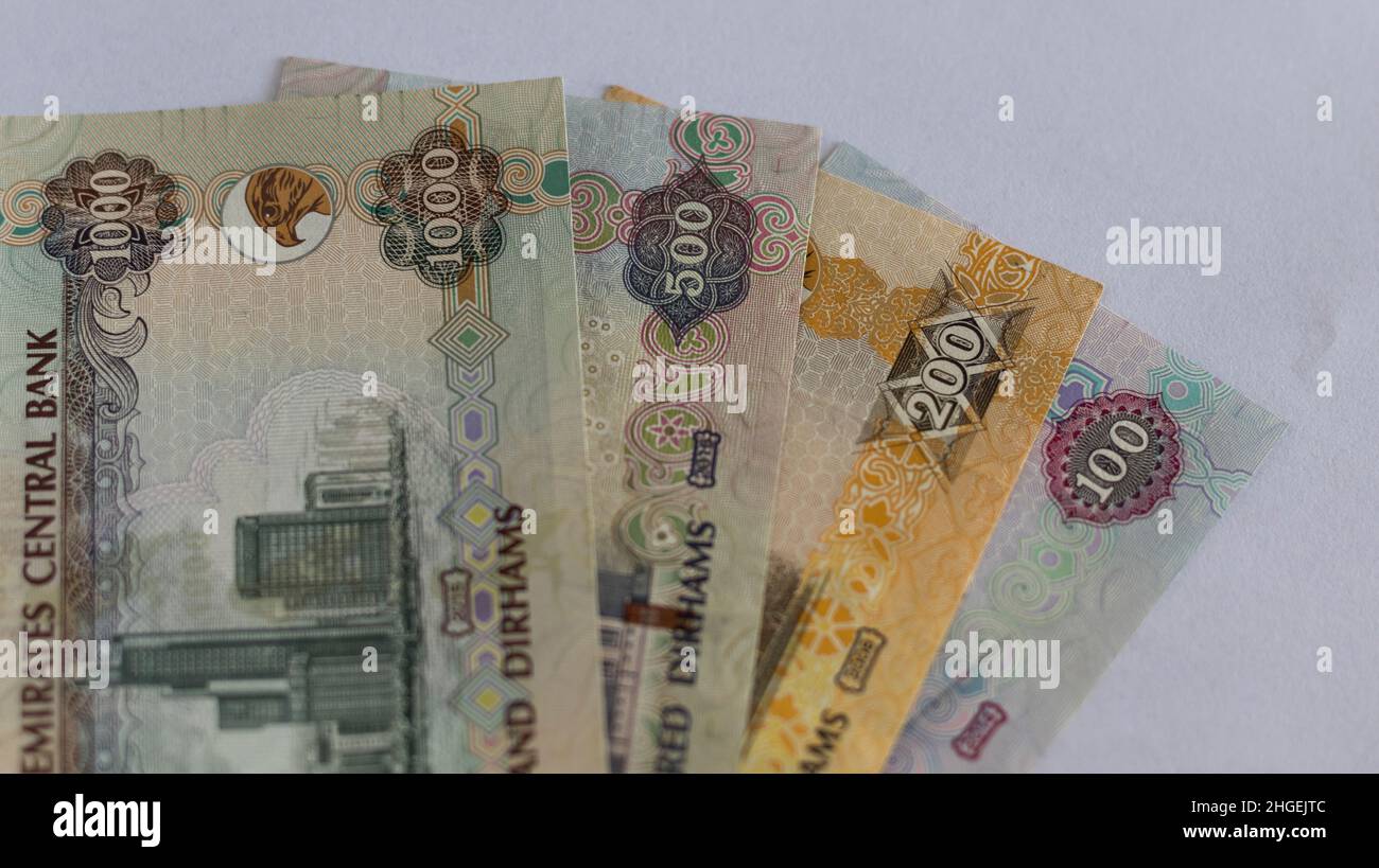 Arab Emirate Dirham currency banknotes Stock Photo - Alamy