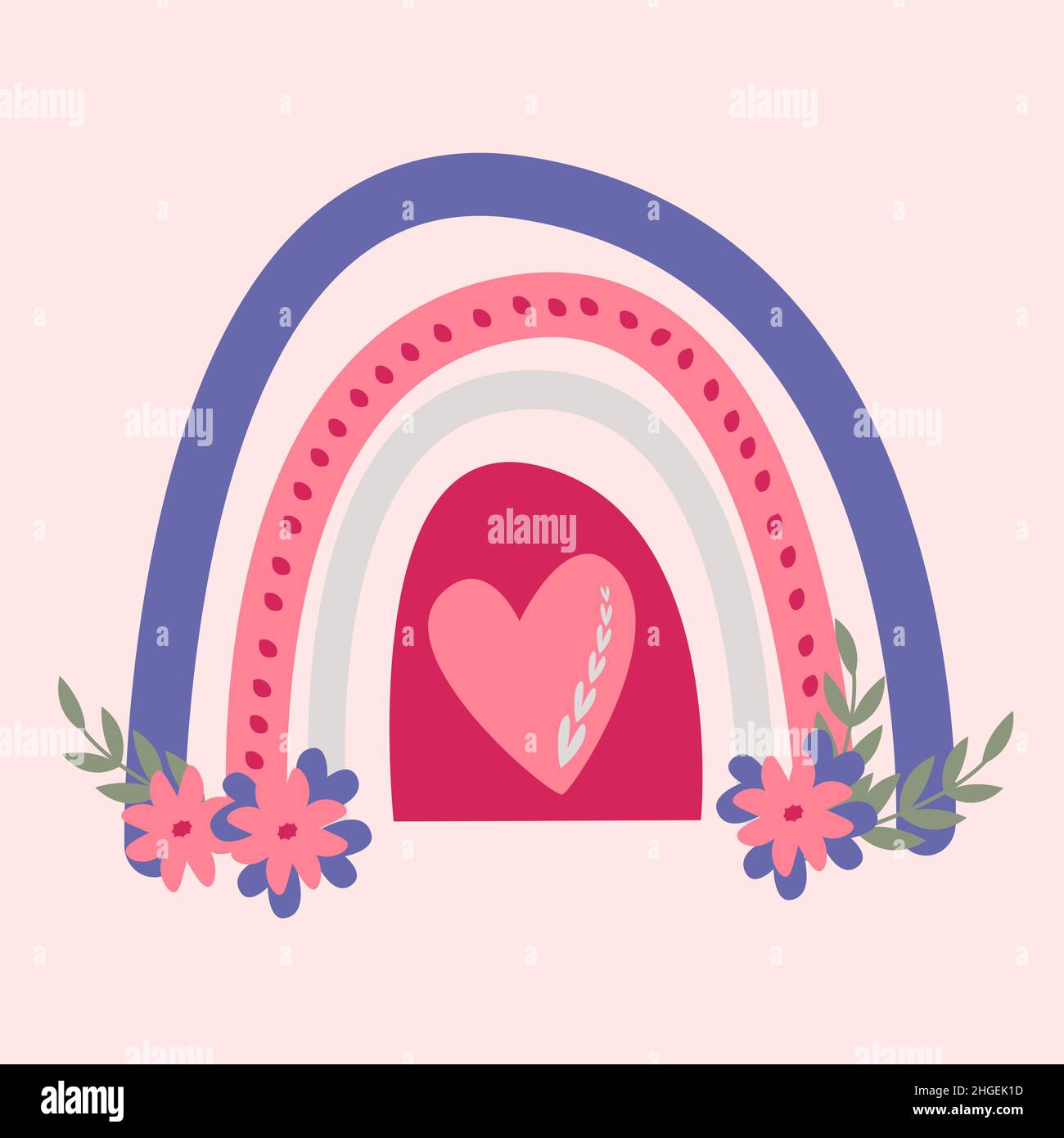 Rainbow with flowers. Vector image in boho style. valentine's day. A ...