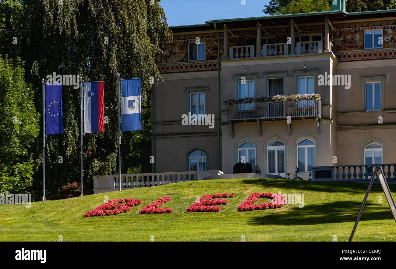 A picture of a Bled sign decorated into a lawn Stock Photo - Alamy