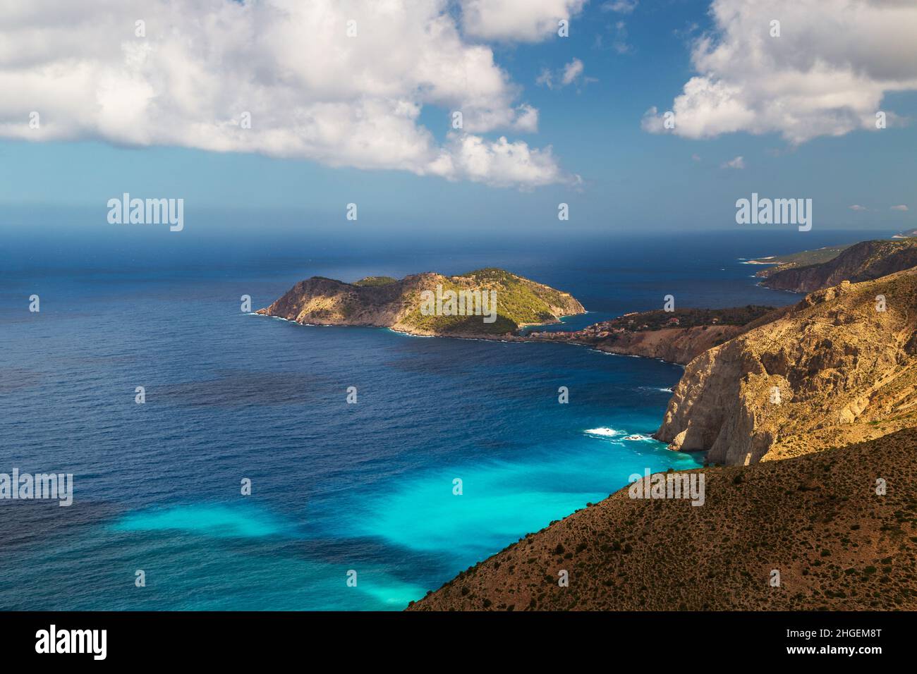 Aerial view at Asos village, Assos peninsula and fantastic turquoise ...