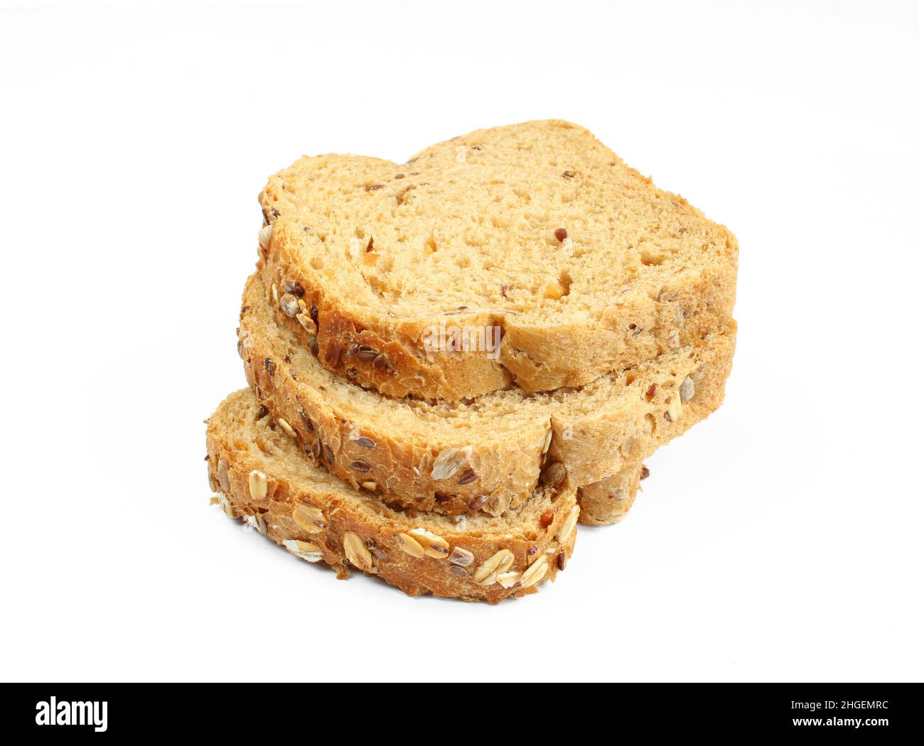 Three slices of rye and white flour mixed bread isolated on white ...