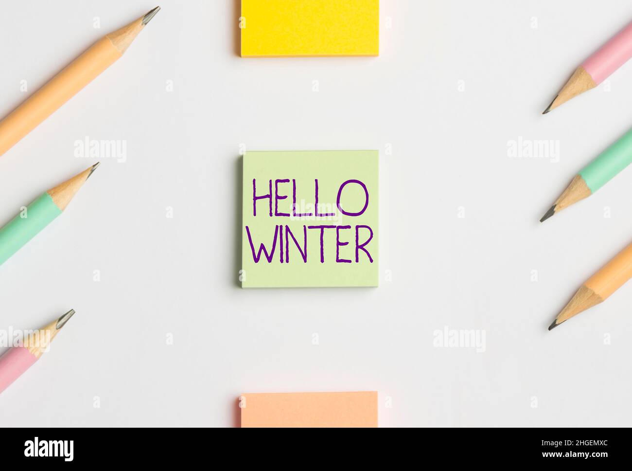 Sign displaying Hello Winter, Conceptual photo greeting to the end of ...