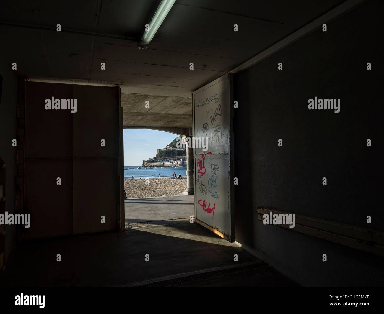 Access gate to La Concha beach in San Sebastian from the car park Stock ...