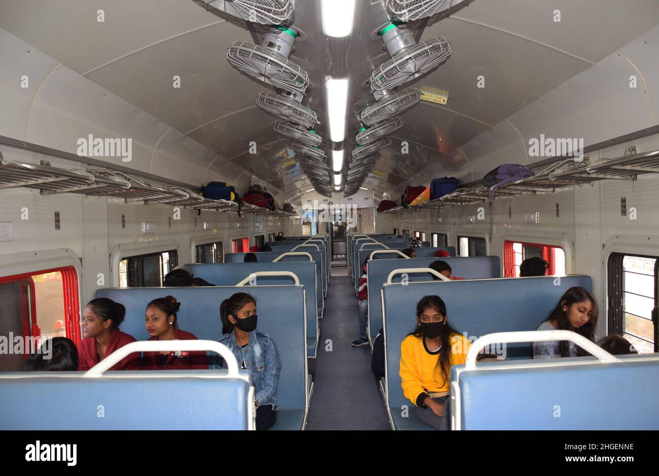 General sitting coach with passenger in Indian Railways Stock Photo - Alamy