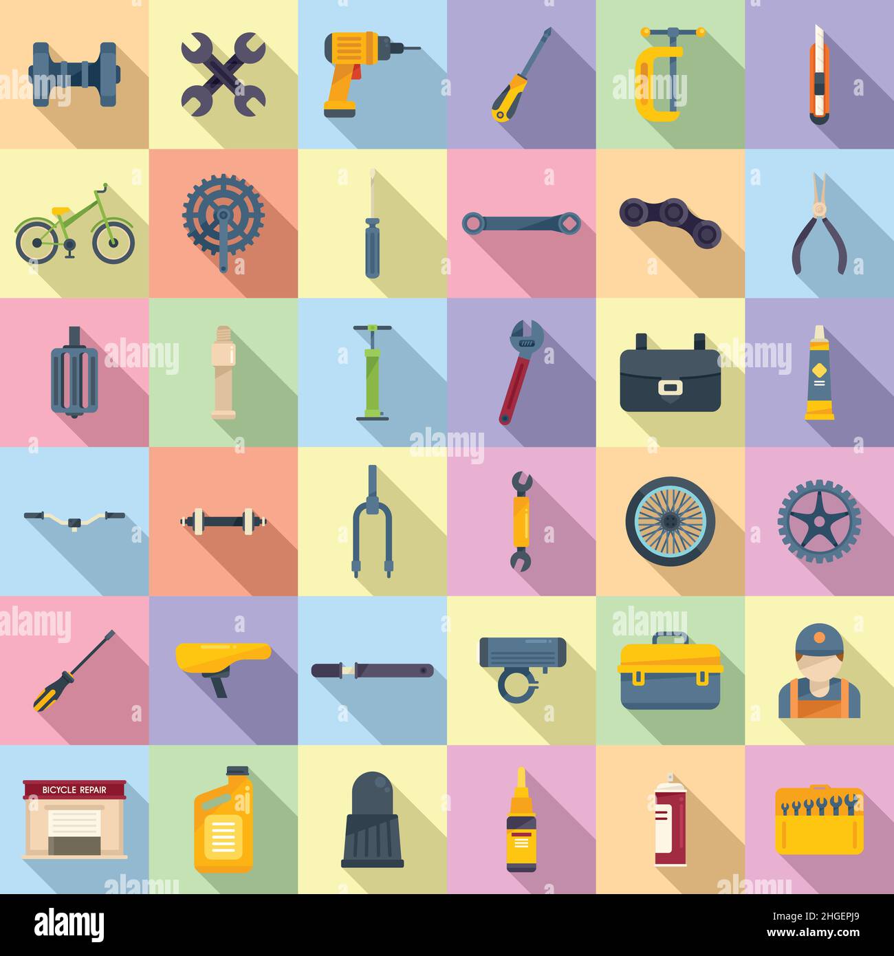 Bicycle repair icons set flat vector. Bike element. Bicycle parts ...