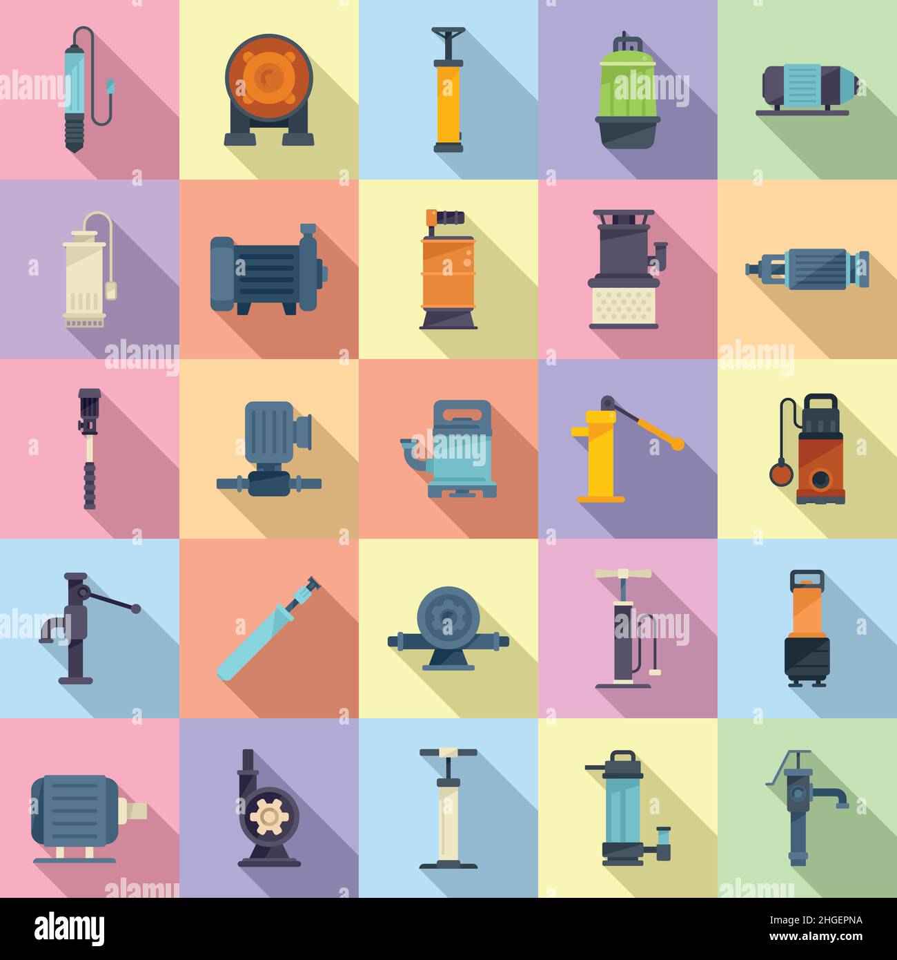 Pump icons set flat vector. Water tank. Station system Stock Vector ...