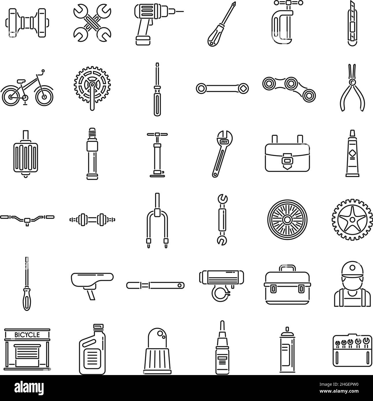 Bicycle repair icons set outline vector. Bike element. Bicycle parts ...