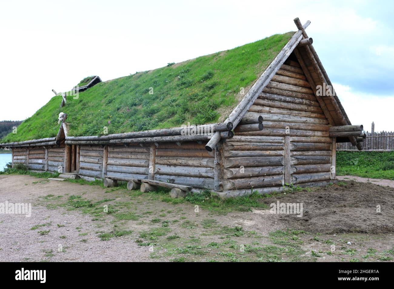 View of viking house with grass roof, Karelia Stock Photo - Alamy