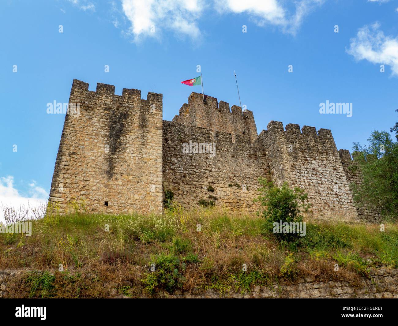 View of the hilltop medieval Castle of Pombal, built in the 12th ...