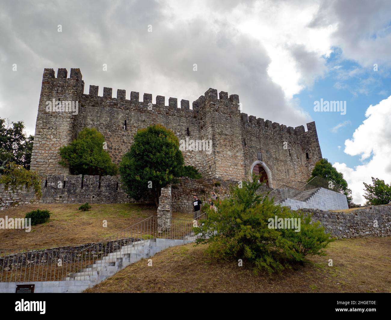 View of the hilltop medieval Castle of Pombal, built in the 12th ...