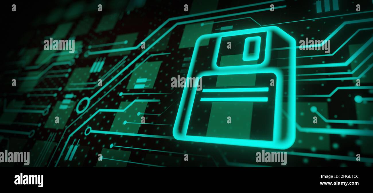 Floppy disk magnetic data from futuristic polygonal blue lines and ...