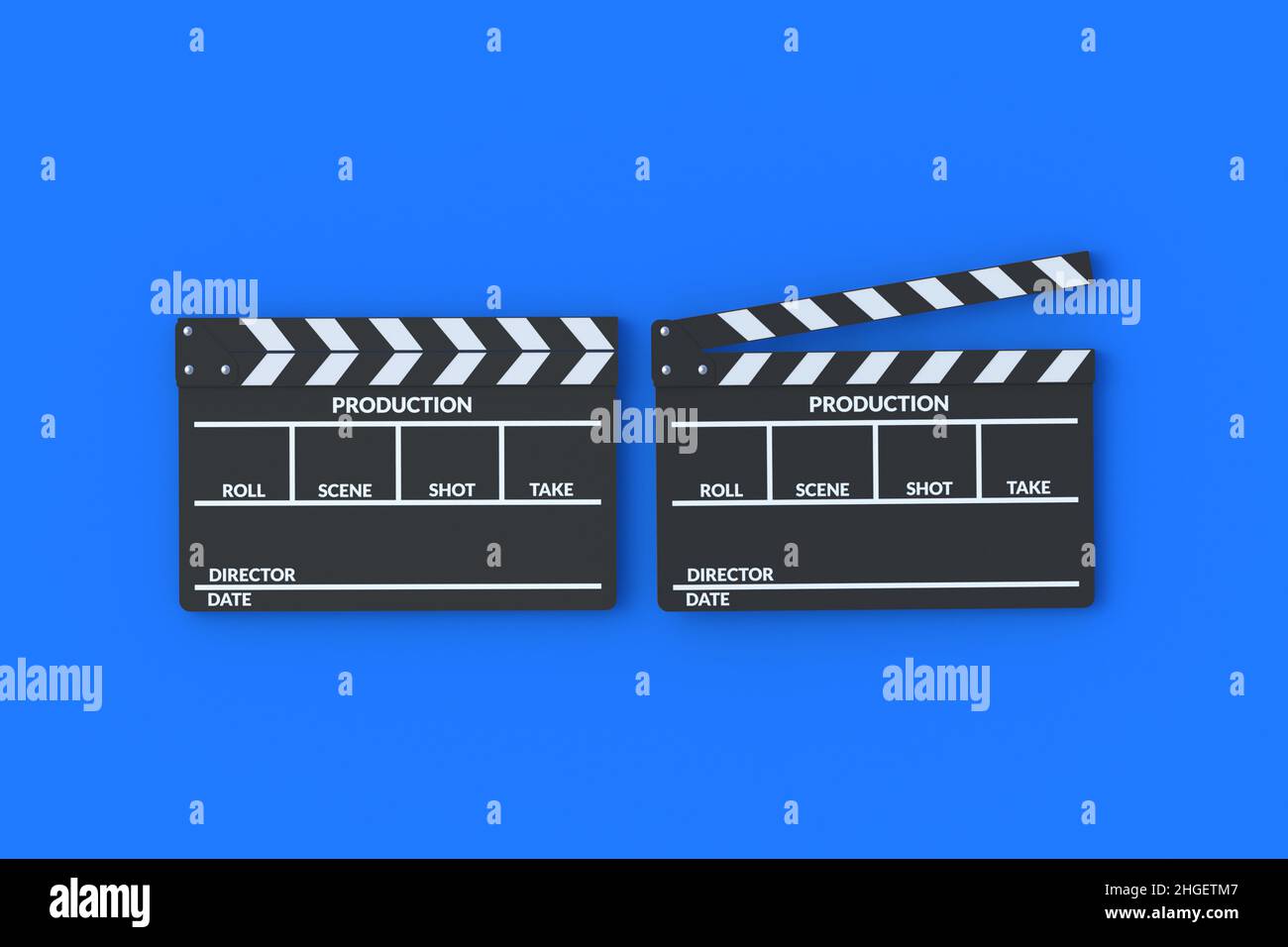 Movie clapper boards on blue background. Filmmaking accessories ...
