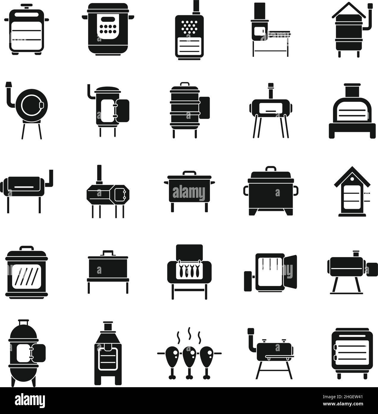 Smokehouse icons set simple vector. Food fish. Meat beef Stock Vector ...
