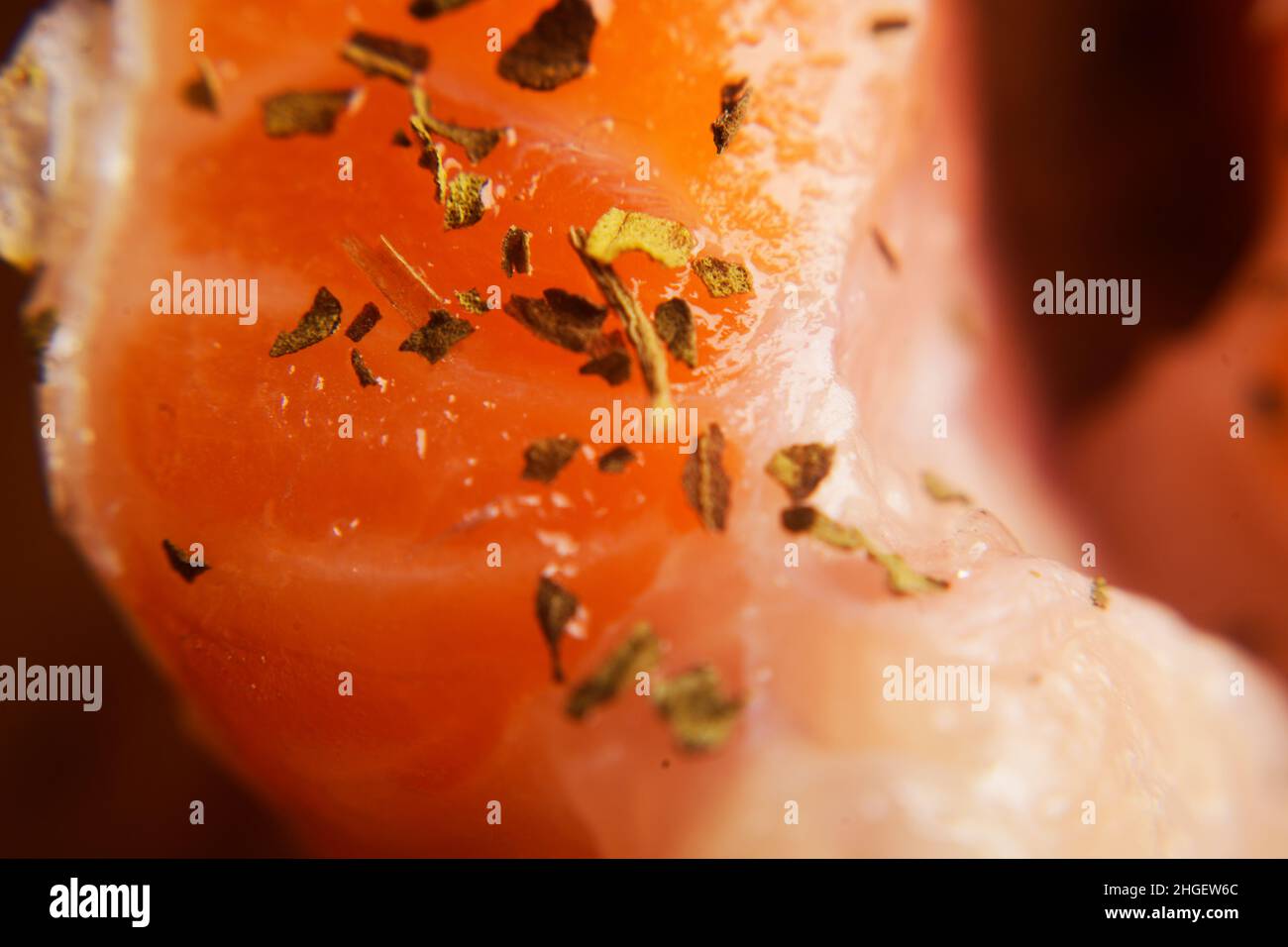 Macro photo of salmon. Fresh red fish, white veins, rich color. Fish ...