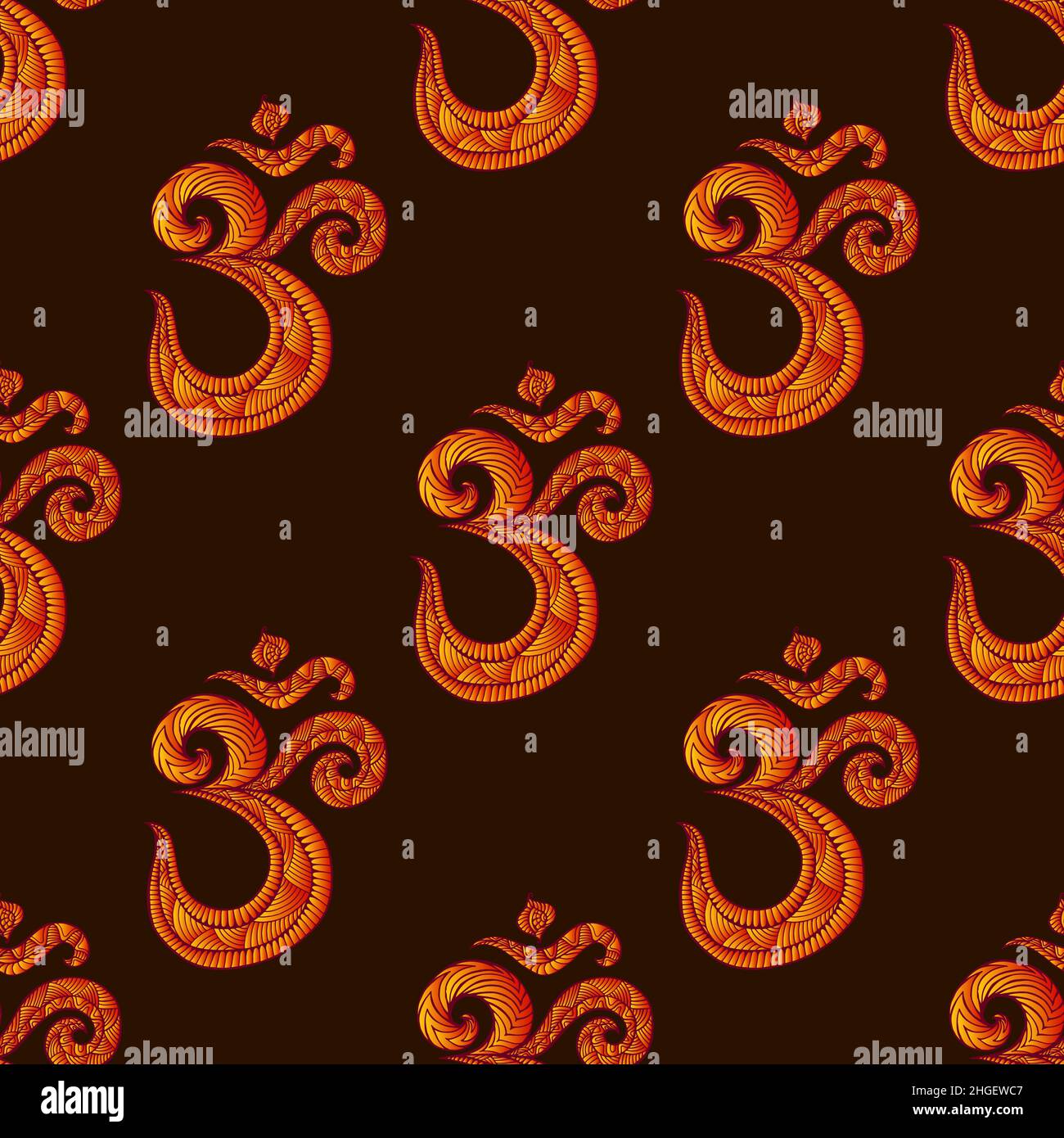 Om sacred symbol bright colorful seamless pattern, isolated on brown ...