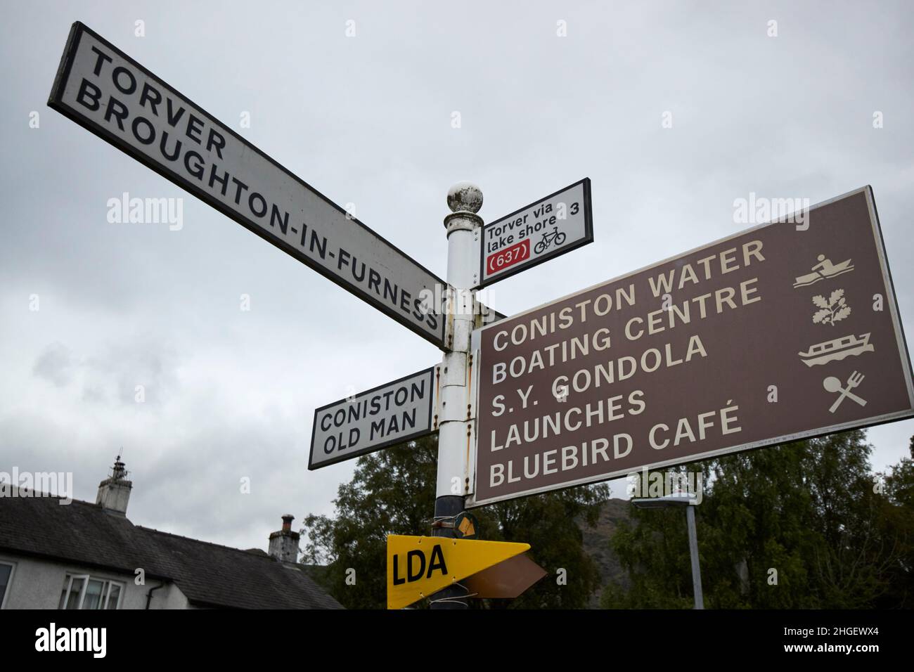 metal old traditional roadsign in coniston for torver broughton-in ...