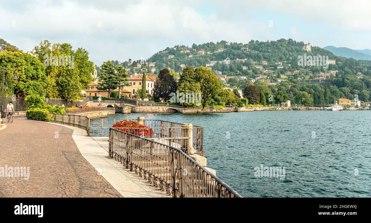 Lakeshore of Lake Como at Passeggiata Villa Olmo, Como, Italy Stock ...